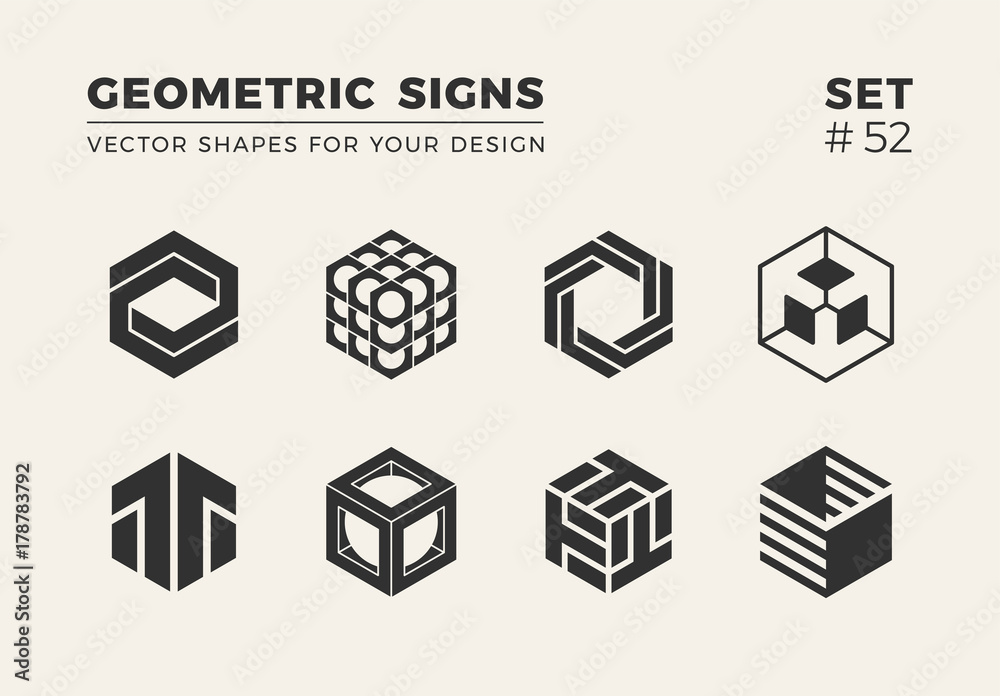 Set of eight minimalistic trendy shapes. Stylish vector logo emblems ...