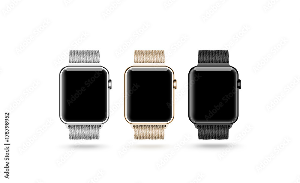 Fotografie Smart watch blank screen mock up isolated, silver, gold and ...