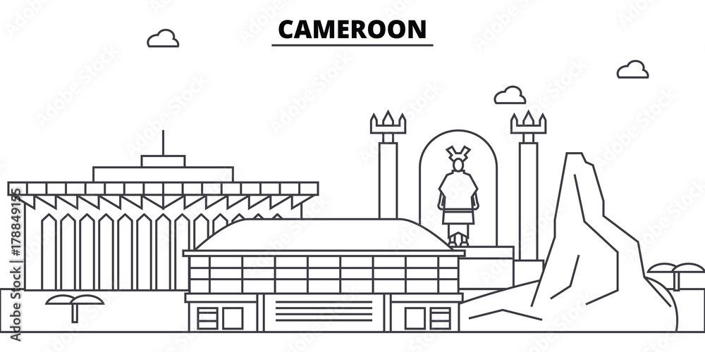 Cameroon architecture skyline: buildings, silhouette, outline landscape ...