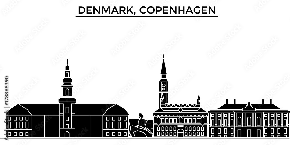 Denmark, Copenhagen architecture skyline, buildings, silhouette ...