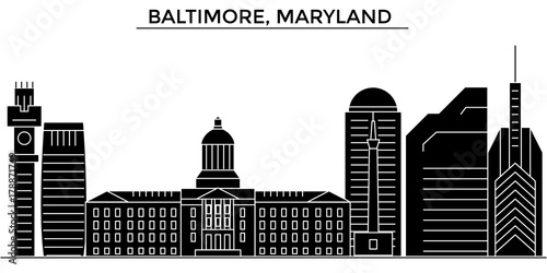 Usa, Baltimore, Maryland architecture skyline, buildings, silhouette ...