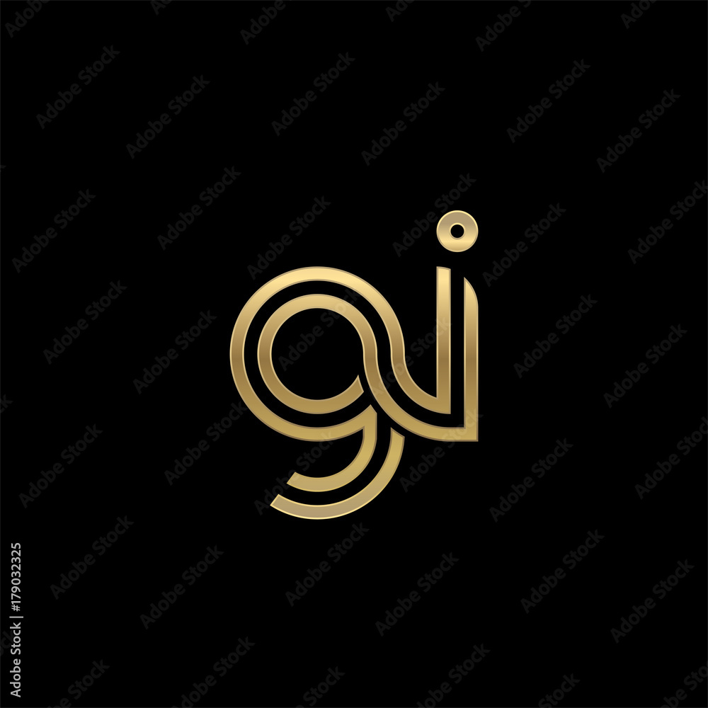 Initial lowercase letter gi, linked outline rounded logo, elegant ...