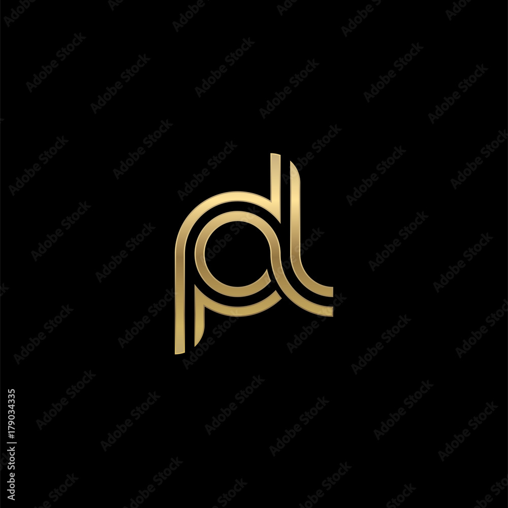 Initial lowercase letter pl, linked outline rounded logo, elegant ...