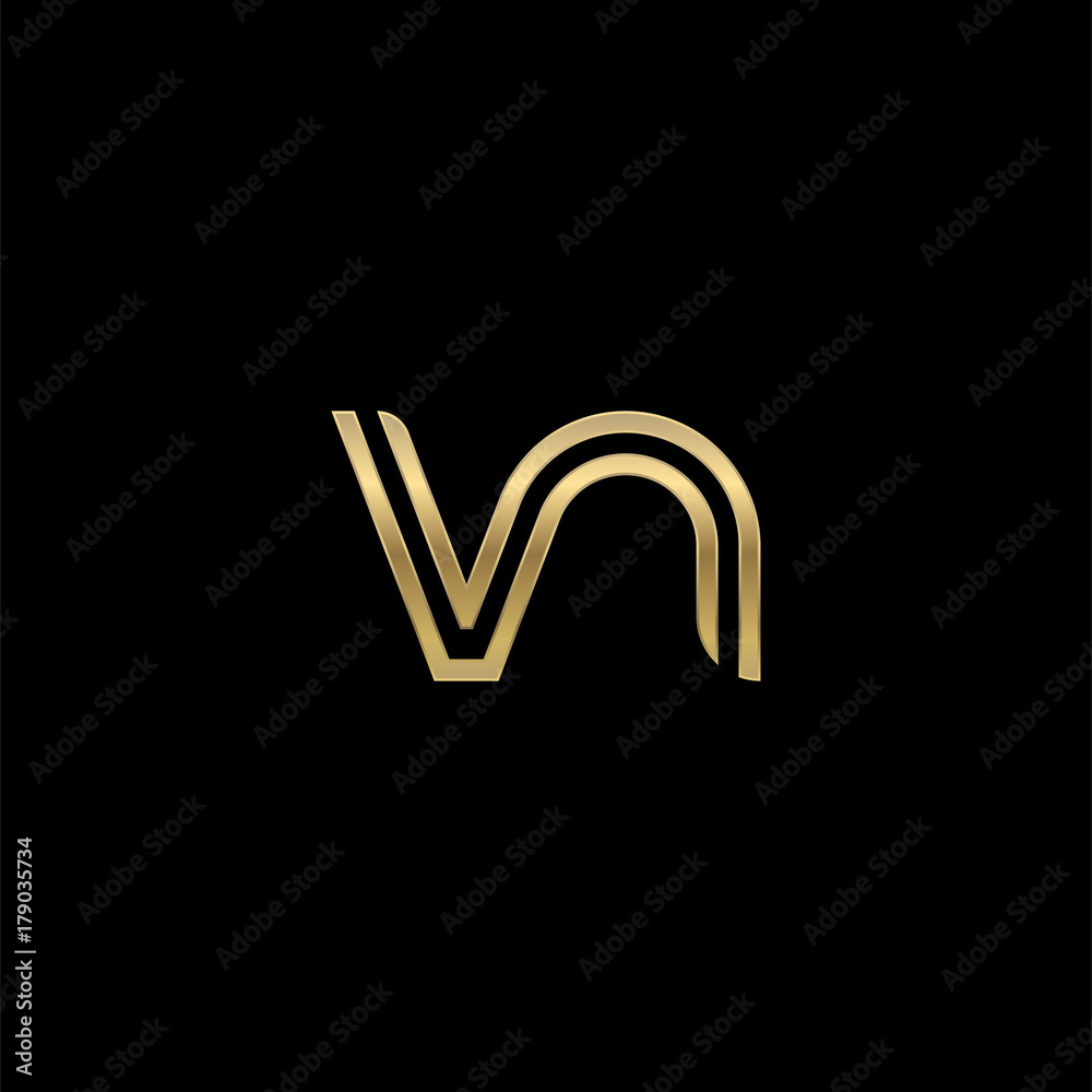 Initial lowercase letter vn, linked outline rounded logo, elegant ...