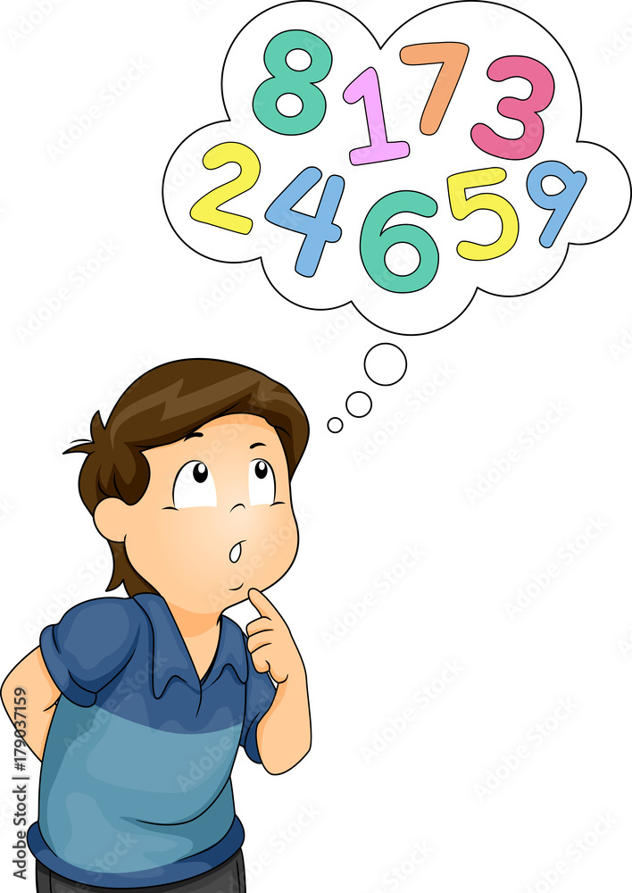 Kid Boy Thinking Numbers Stock Vector | Adobe Stock