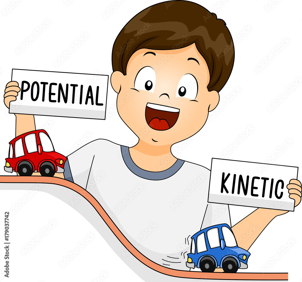 Kid Boy Potential Kinetic Energy Illustration Stock Vector | Adobe Stock