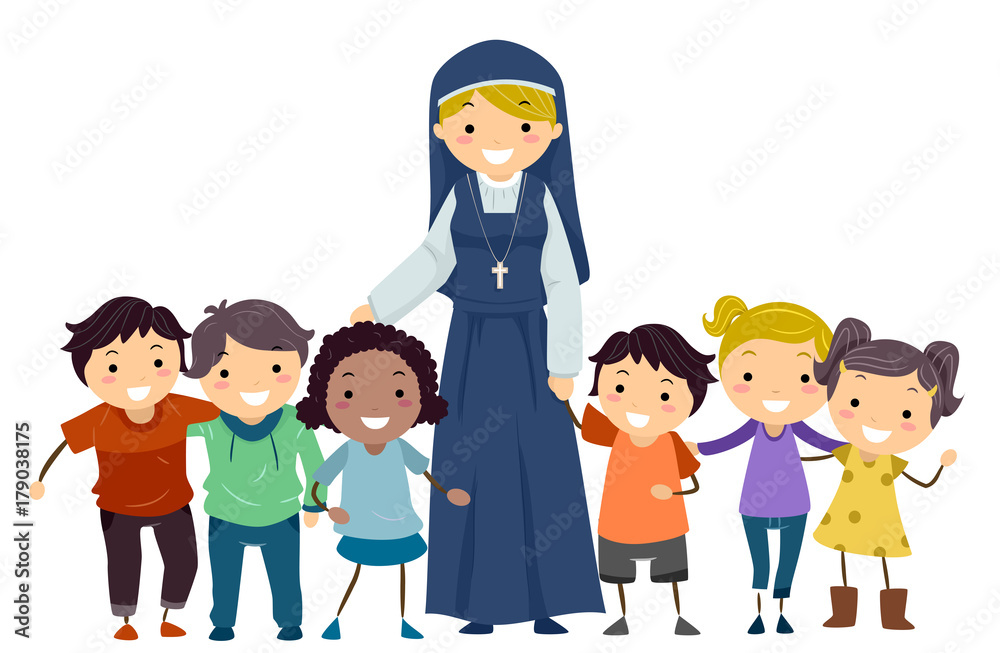 Stickman Kids Nun Illustration Stock Vector | Adobe Stock