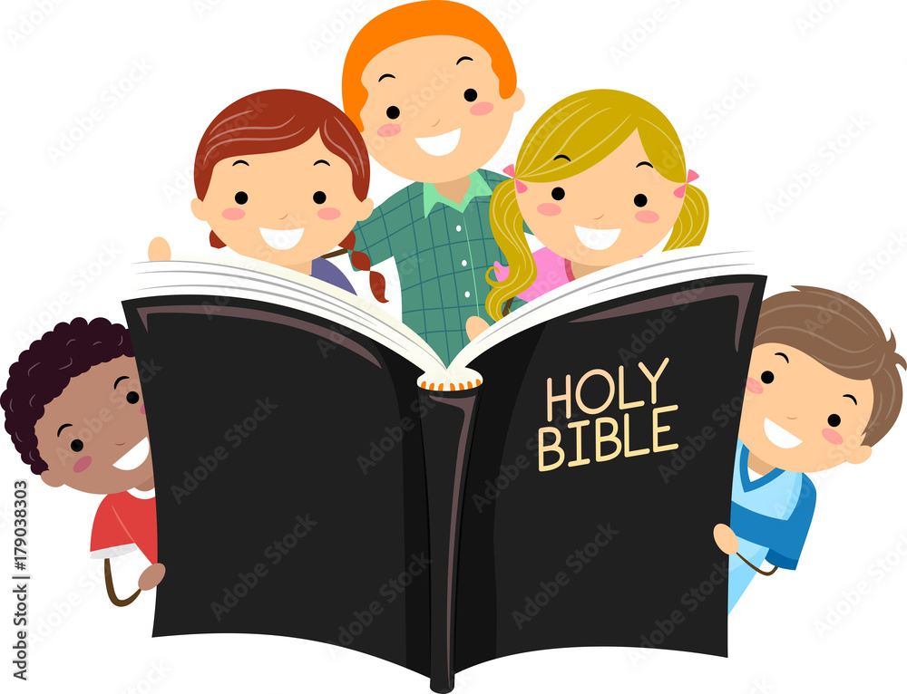 Stickman Kids Holy Bible Illustration Stock Vector | Adobe Stock