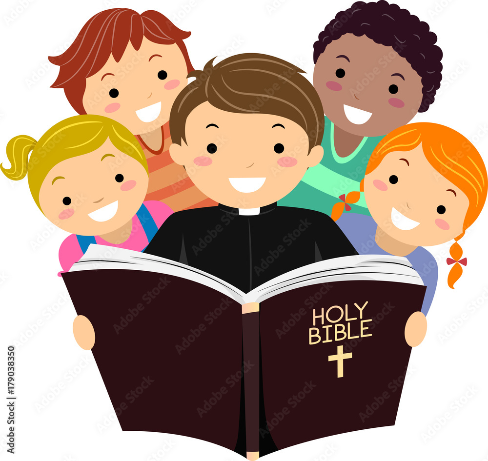 Stickman Kids Priest Bible Illustration Stock Vector | Adobe Stock