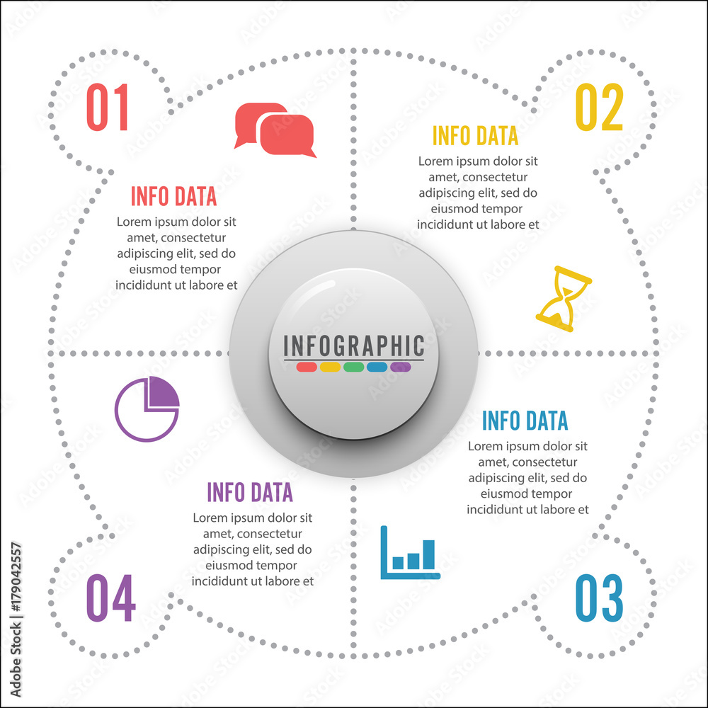 Vector infographic circle template with 4 steps, parts, options, sectors, stages. Can be used ...