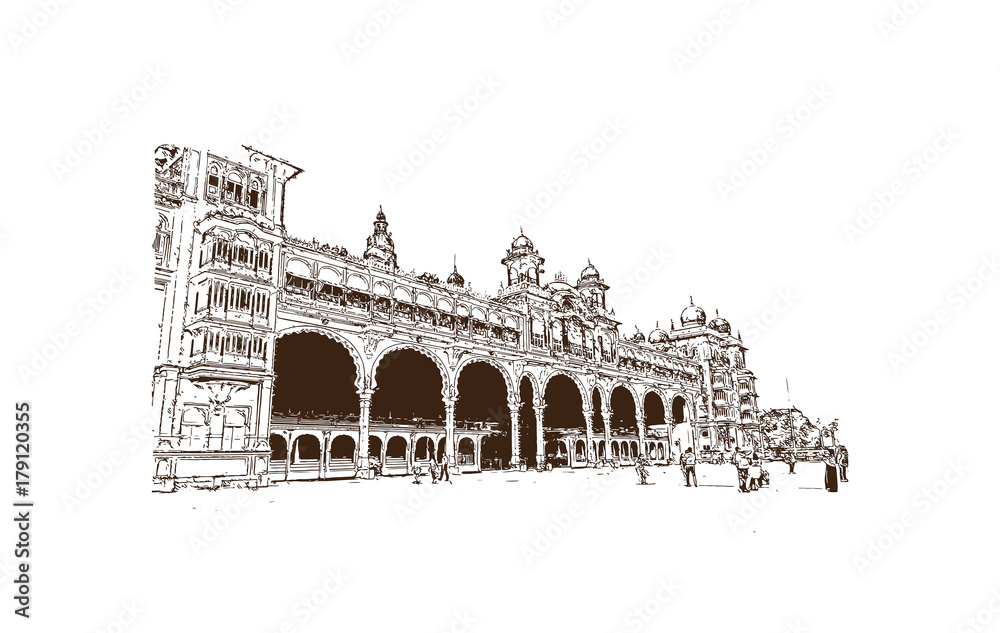 Sketch of Mysore Palace, is a historical palace and a royal residence ...