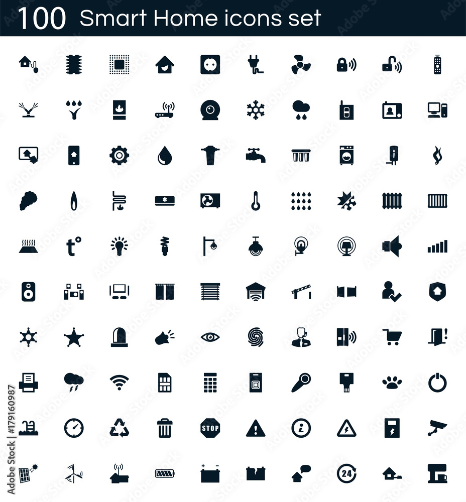 Smart home icon set with 100 vector pictograms. Simple filled icons ...