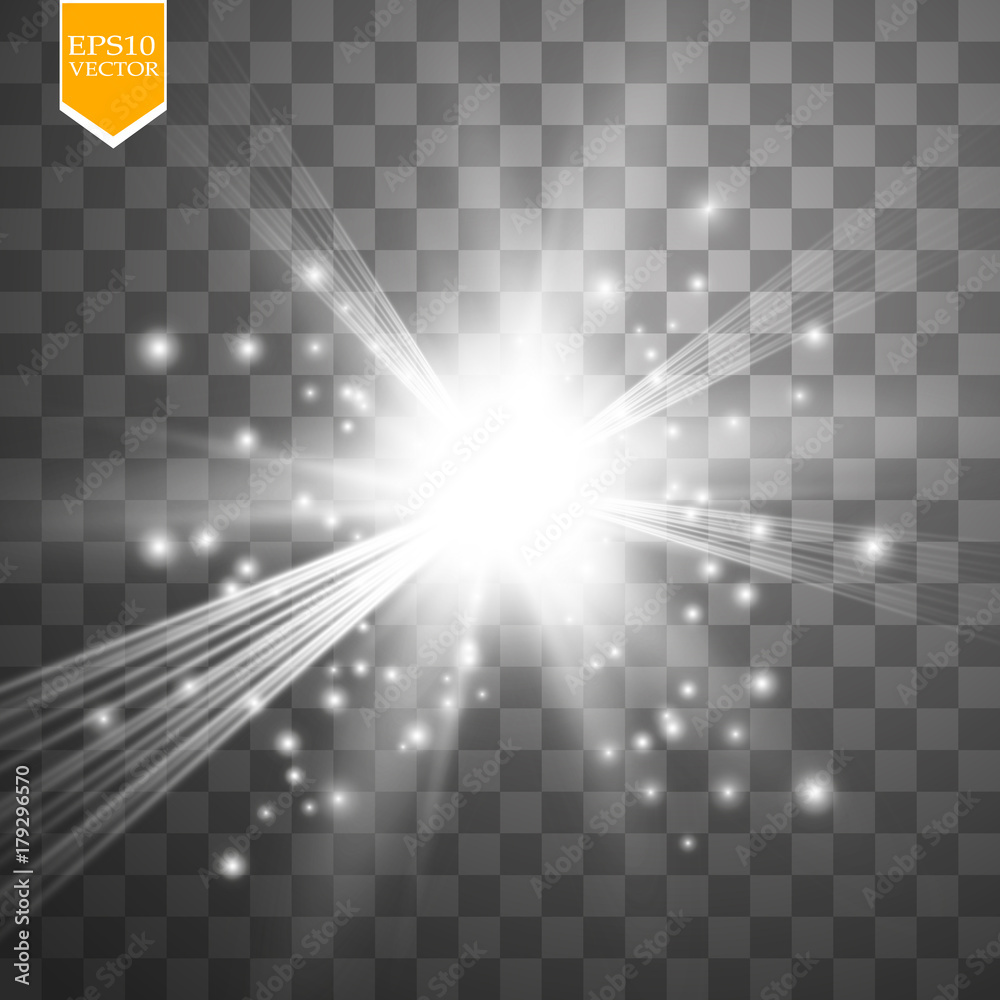 Glow light effect. Starburst with sparkles on transparent background ...