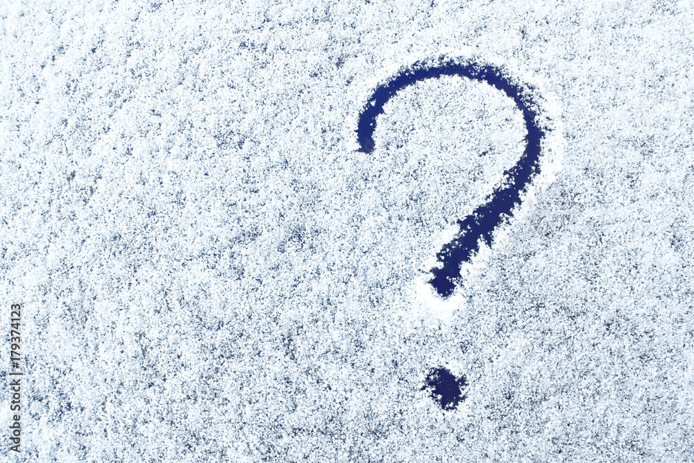 Snow texture with question mark. Picture on the snow surface Stock ...