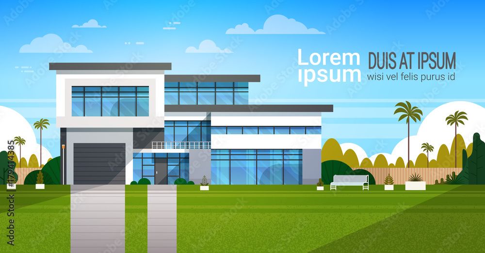 Modern Cottage House Exterior, Villa Building Banner with Copy Space ...