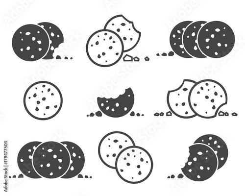 Bitten chip cookies icon set. Biscuit cookie or biscotti vector icons ...
