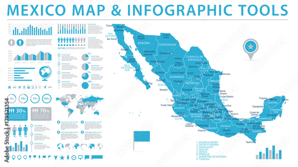 Mexico Map - Info Graphic Vector Illustration Stock Vector | Adobe Stock