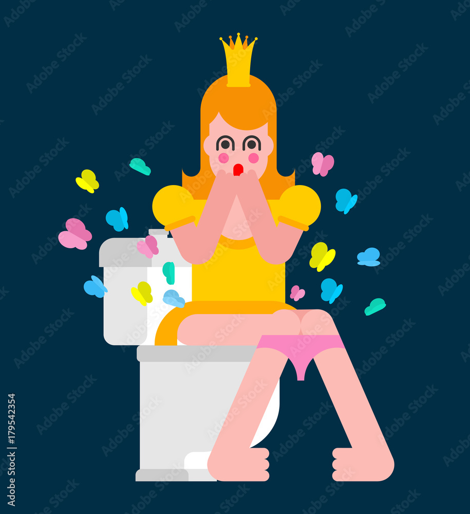 Princess on toilet Fart butterfly. Woman is in WC. Sweet girl with ...