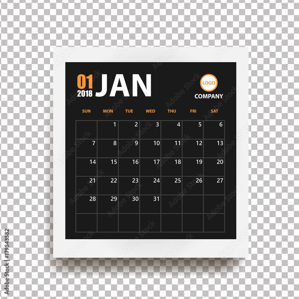 January 2018 calendar in realistic photo frame with shadow isolated on ... January 2018 calendar in realistic photo frame with shadow isolated on ...