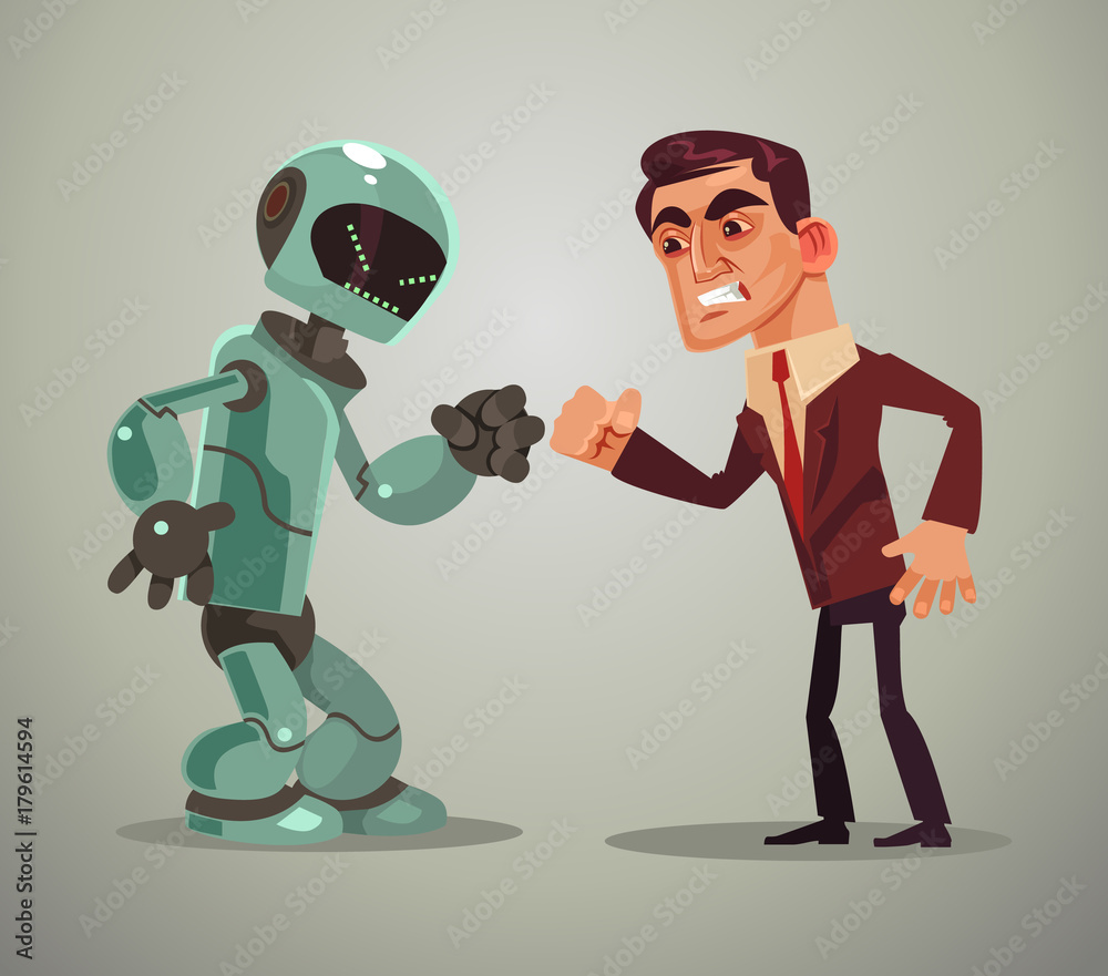 Man vs robot. Vector flat cartoon illustration Stock Vector | Adobe Stock