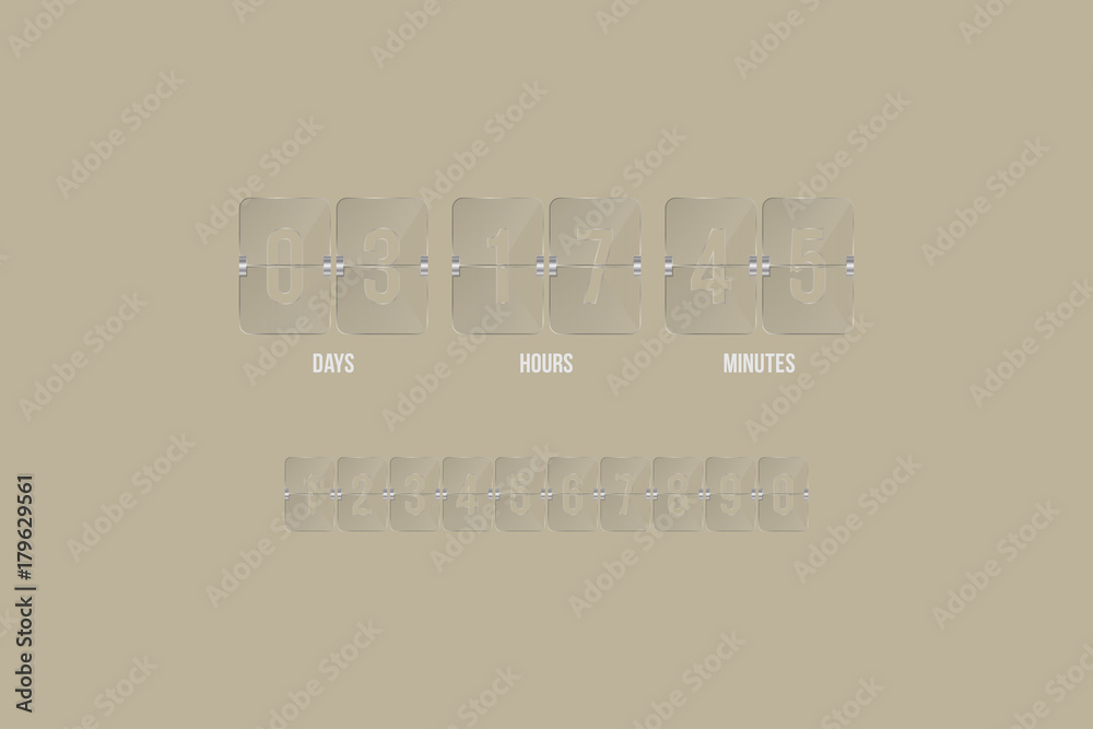 Transparent countdown timer and clock counter with a set of numbers ...