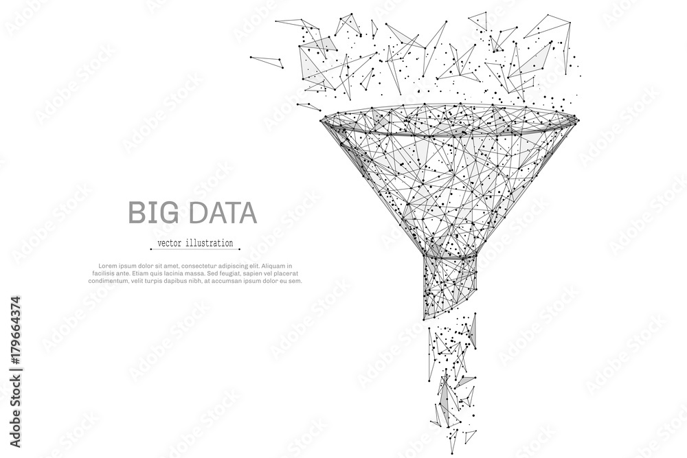 Funnel low poly wireframe isolated black on white background. Abstract ...