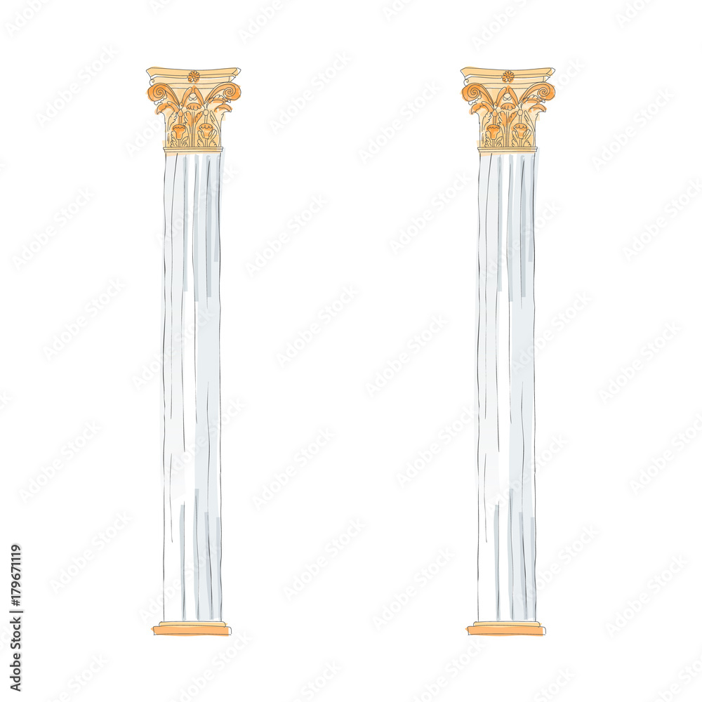 Greek doodle Doric Ionic Corinthian columns. Vector illustration ...