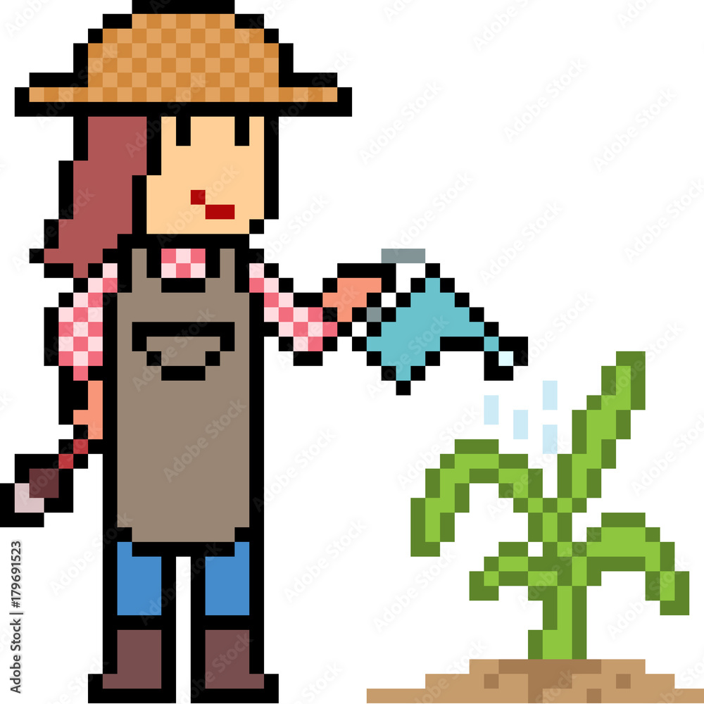 vector pixel art gardener Stock Vector | Adobe Stock