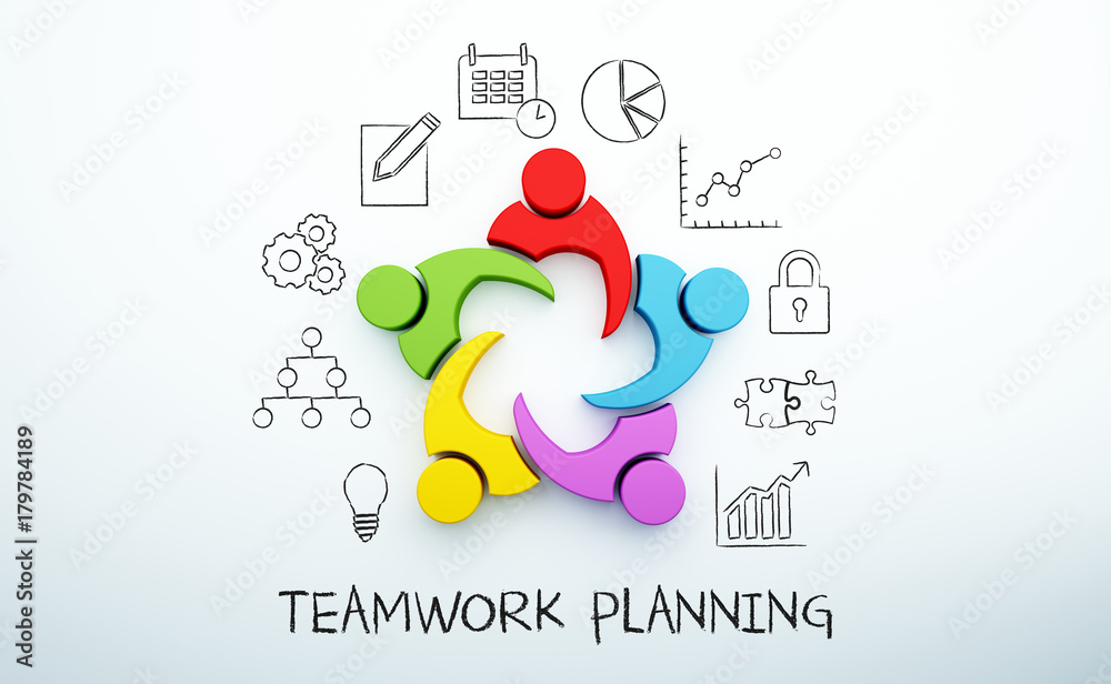 Teamwork Planning Concept chart with Business Elements Hand Drawn on ...