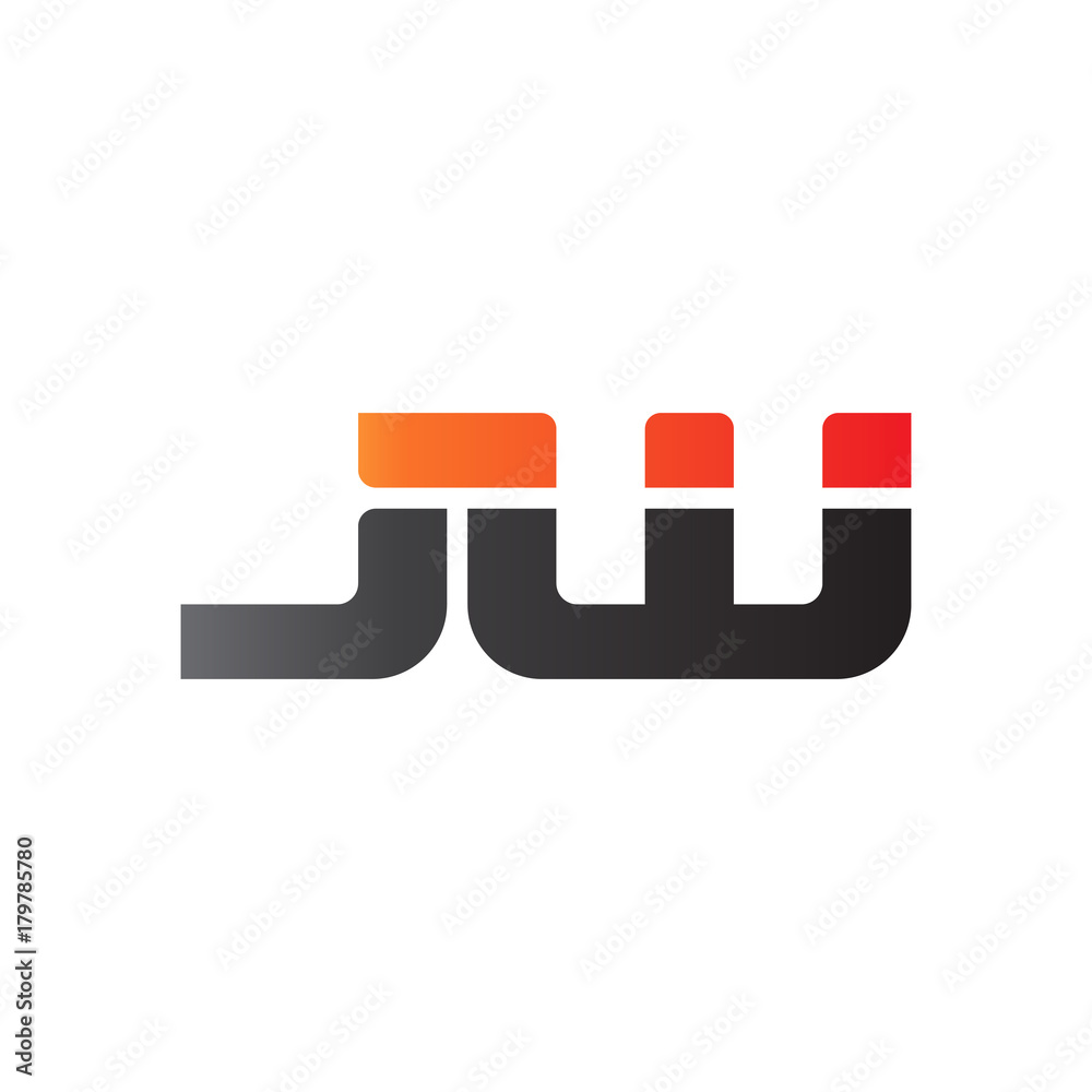 Initial letter JW, straight linked line bold logo, gradient fire red ...