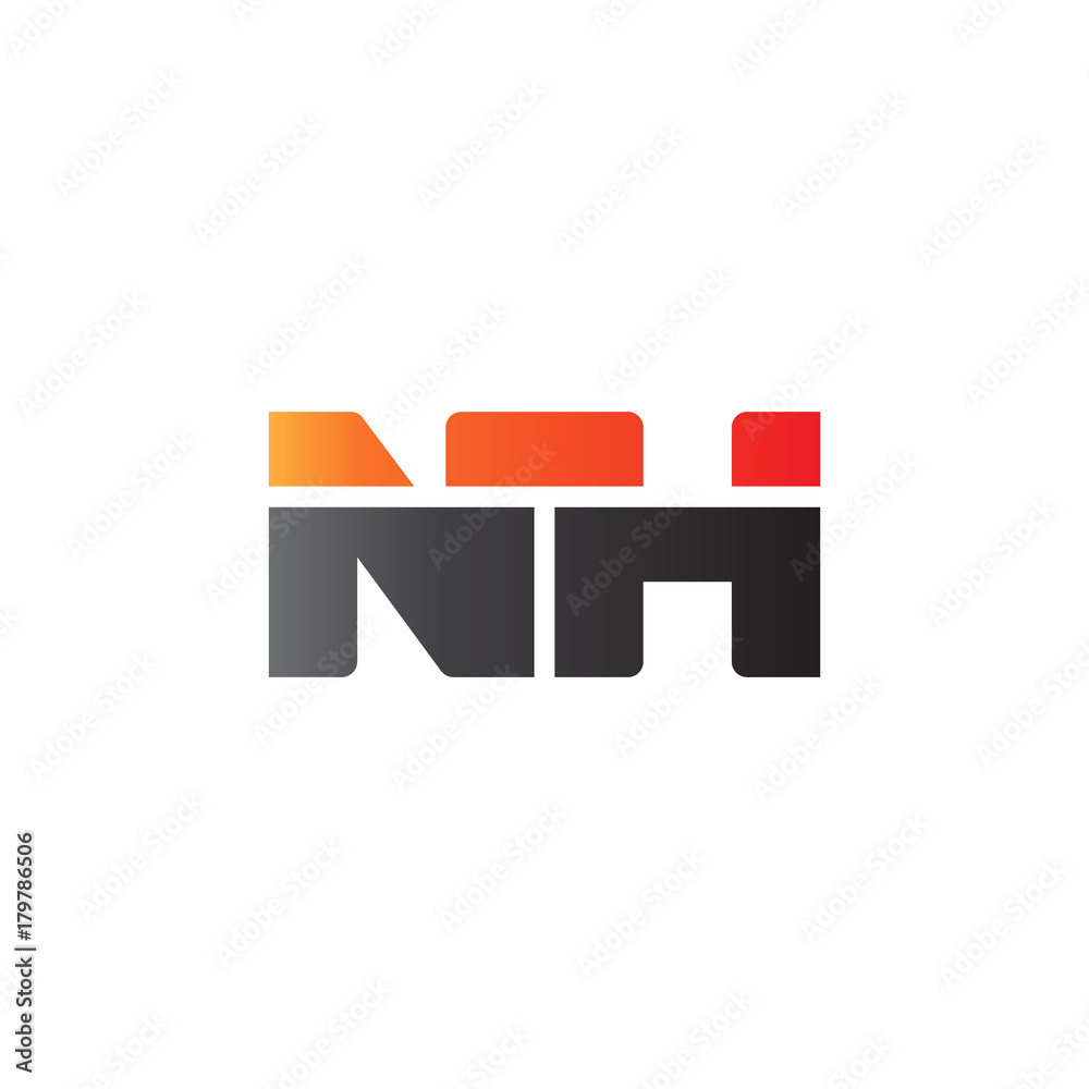 Initial letter NH, straight linked line bold logo, gradient fire red ...