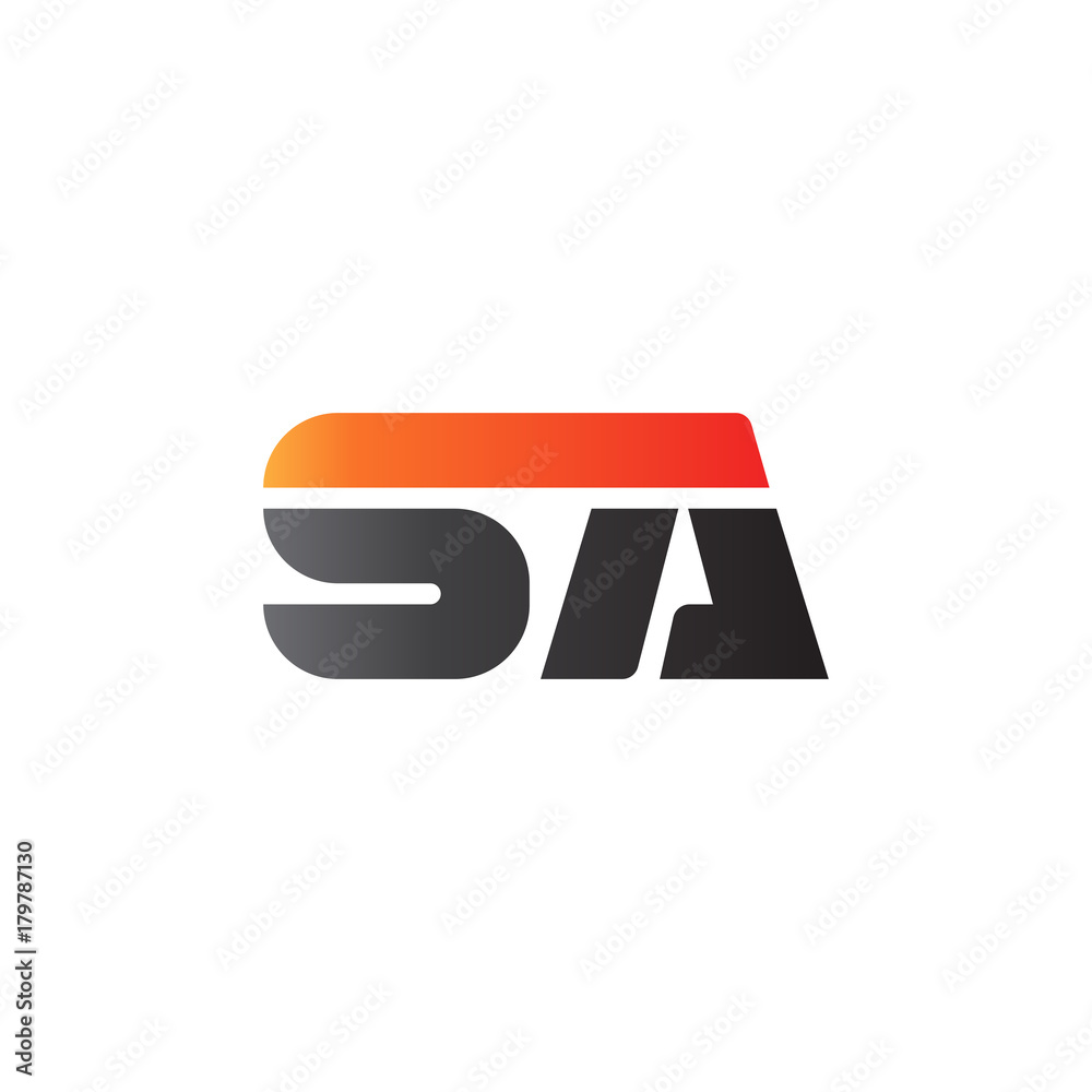 Initial letter SA, straight linked line bold logo, gradient fire red ...