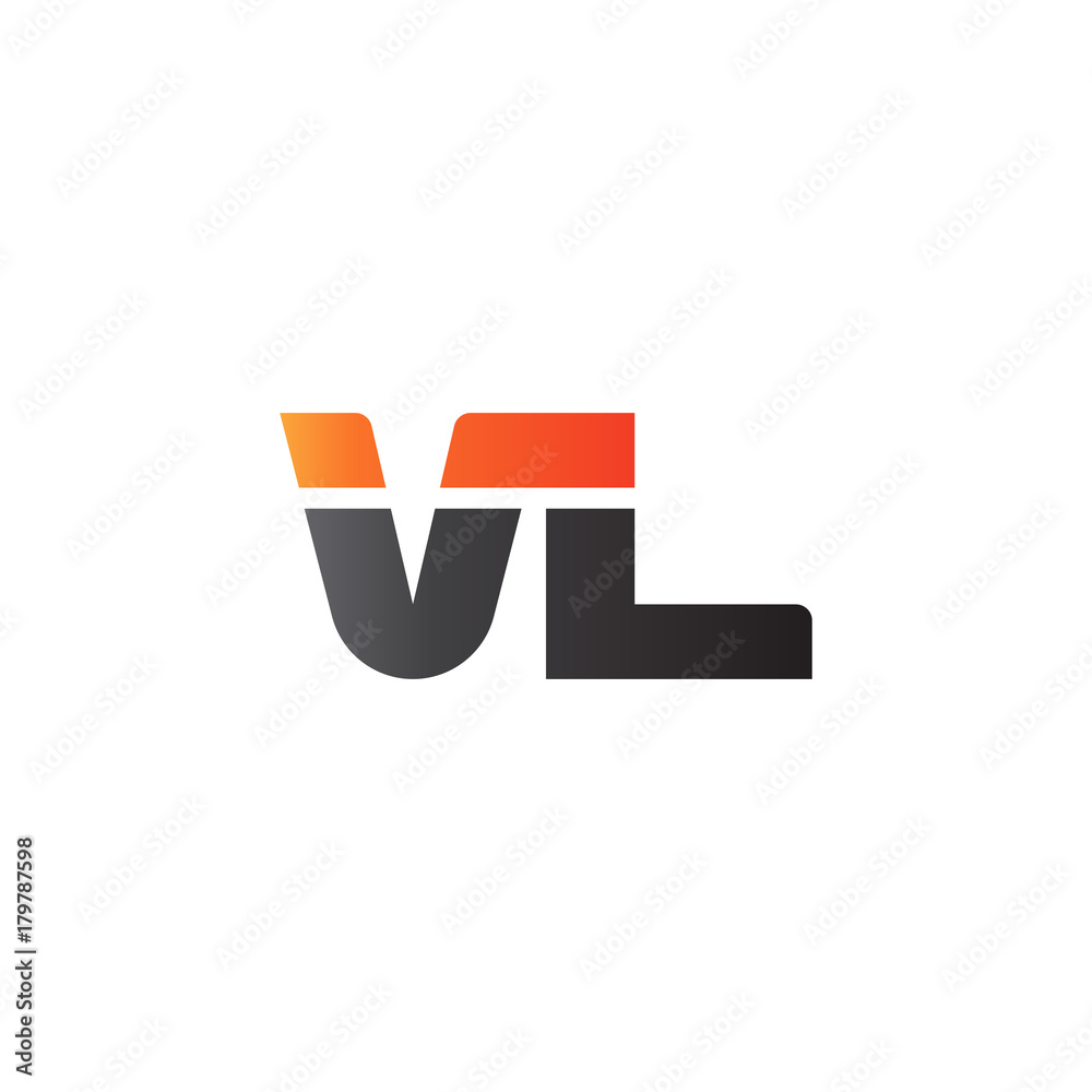 Initial letter VL, straight linked line bold logo, gradient fire red ...