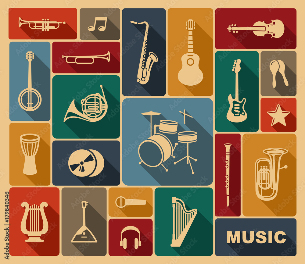 Silhouettes of musical instruments Stock Vector | Adobe Stock