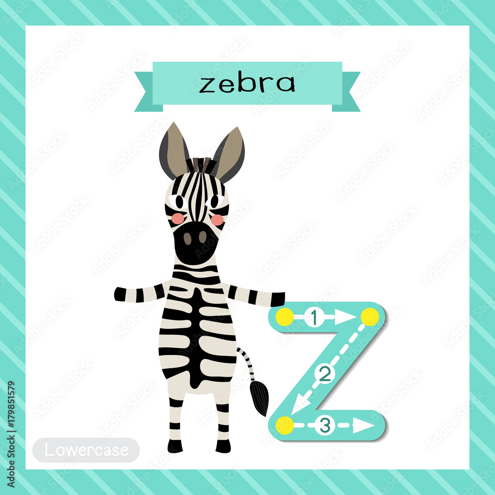 Letter Z lowercase cute children colorful zoo and animals ABC alphabet ...