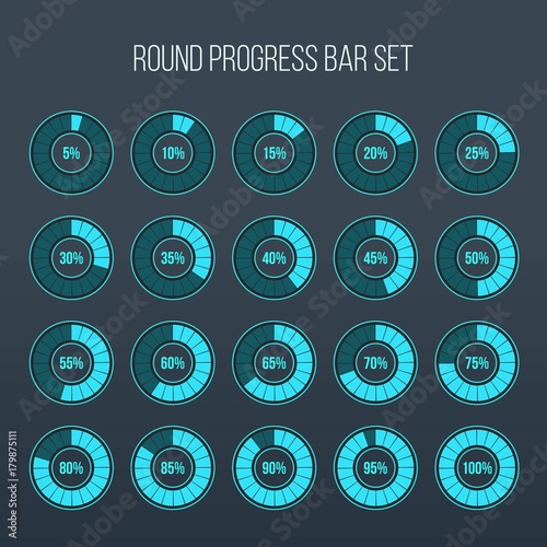 Vector illustration of round progress bar. Circle indicators status ...