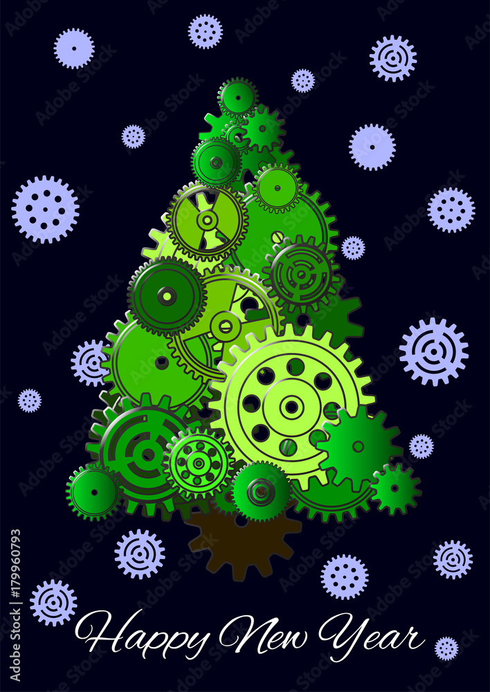 Mechanical Christmas tree made of cogs and gears Stock Vector | Adobe Stock