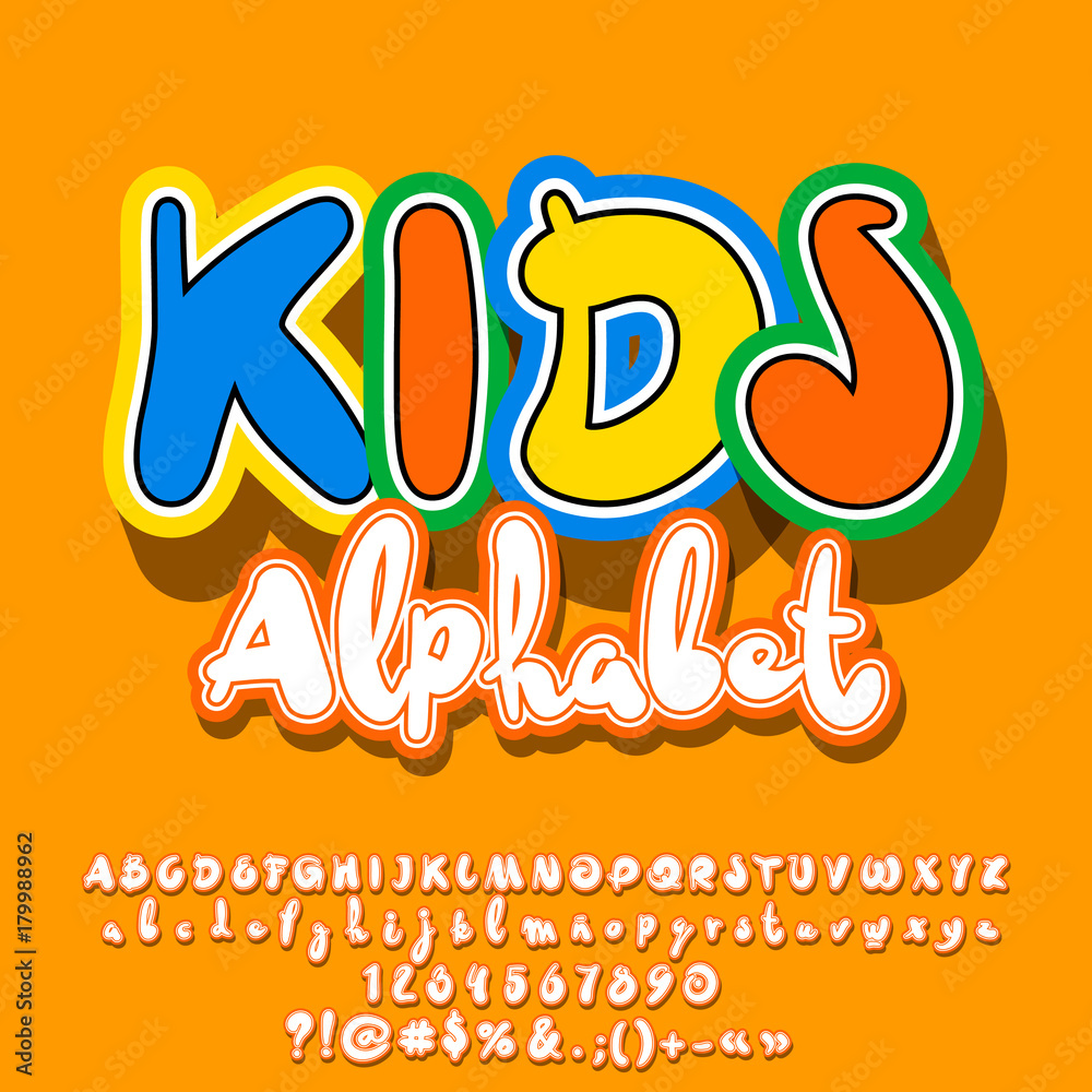 เวกเตอร์ Stock Colorful vector alphabet set. Font with text Kids ...