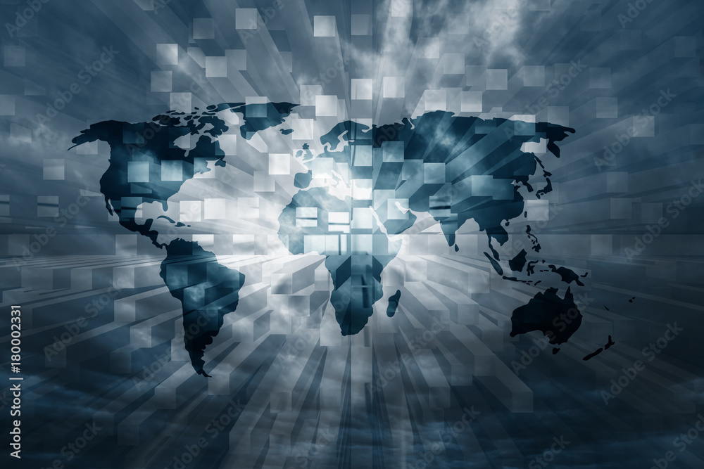 Dark blue abstract world map with binary numbers background. Stock ...