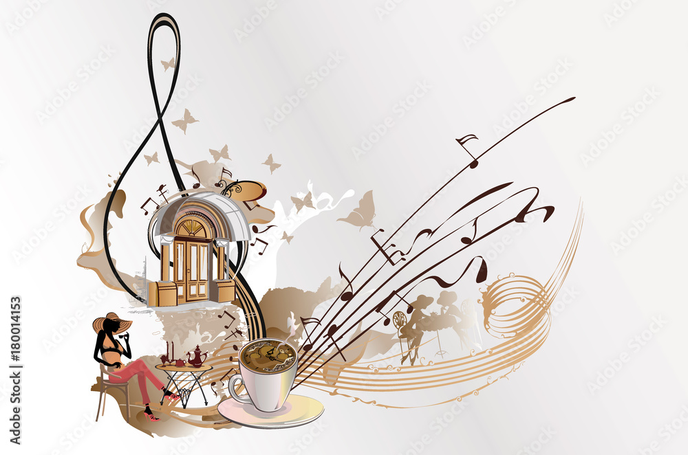 Abstract cafe treble clef. Musical background with a coffee cup. Stock ...