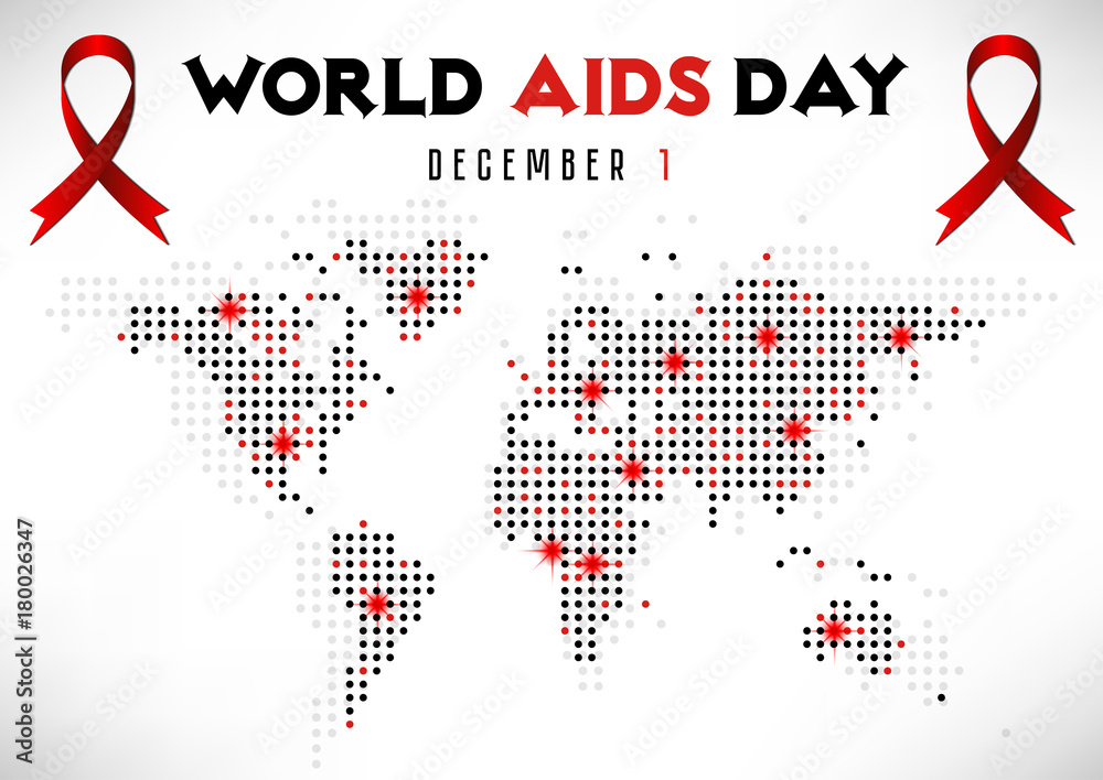 World AIDS day in December 1 on white background with Earth map from ...
