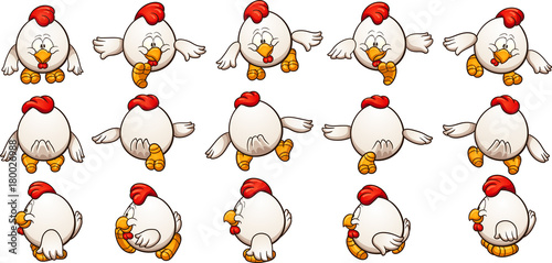 Cartoon chicken sprites ready for animation. Vector clip art ...