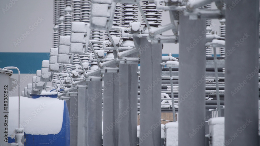 Switchgears and switches in a power plant with steel structure. Power ...