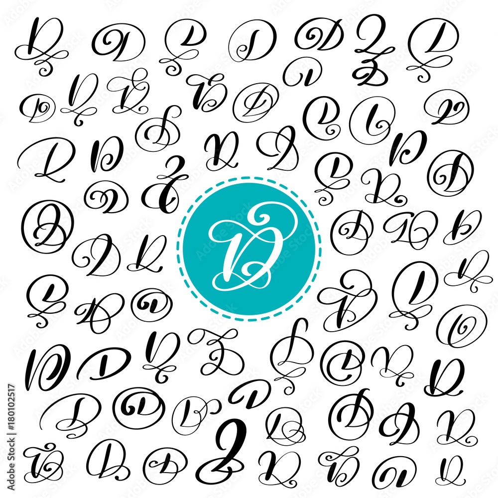 Vettoriale stock di Set of Hand drawn vector calligraphy letter D ...