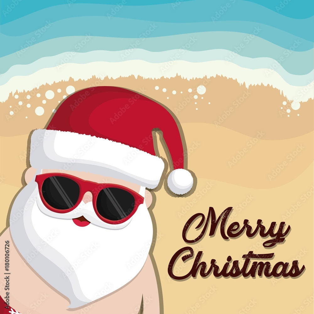 cartoon santa claus on the beach colorful design vector illustration ...