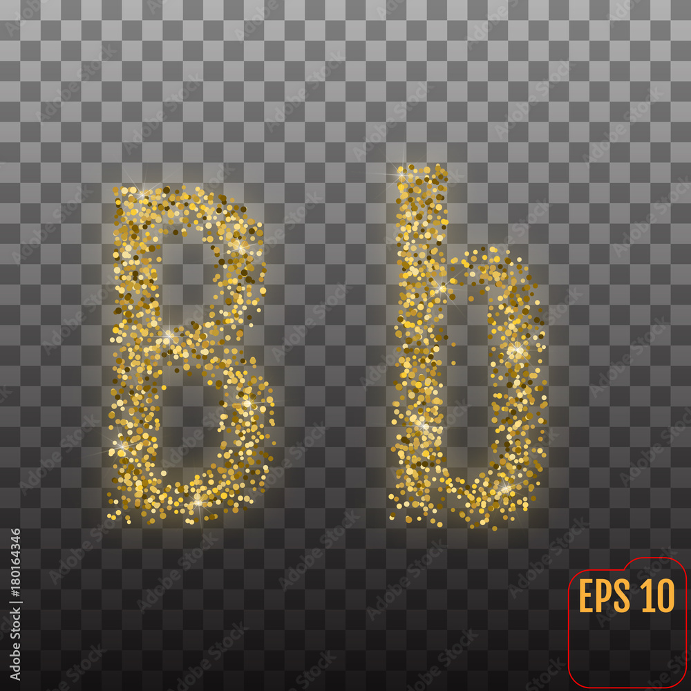 Vector Alphabet. Gold letter B on transparent background. Gold alphabet ...