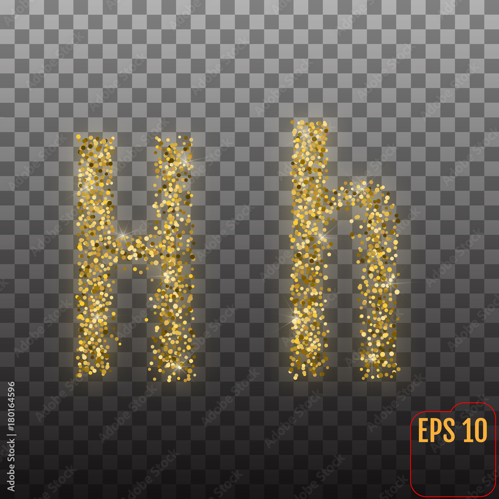 Vector Alphabet. Gold letter H on transparent background. Gold alphabet ...
