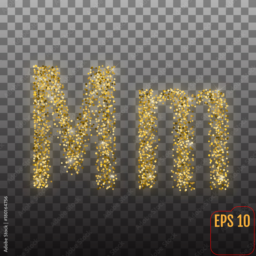 Vector Alphabet. Gold letter M on transparent background. Gold alphabet ...