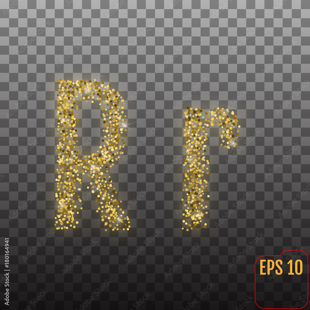 Vector Alphabet. Gold letter R on transparent background. Gold alphabet ...