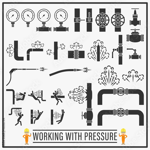 Working with pressure vector icons and symbols design, Set of signs and ...